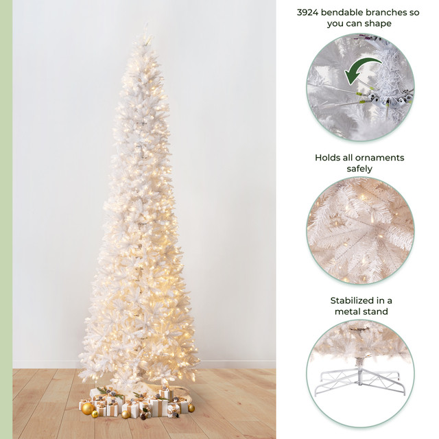 Pre-lit Slim White Artificial Christmas Tree - 13' - Clear LED Lights ...